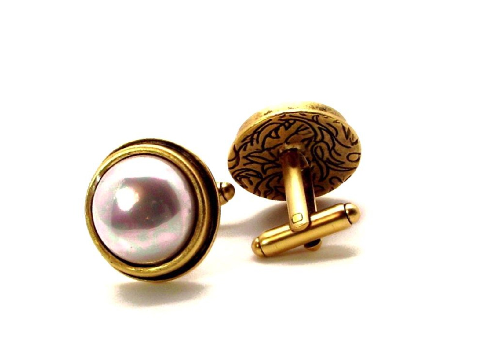 Touch of Chocolate Pearl Cufflinks – Champagne Pearl Cufflinks - Light ...