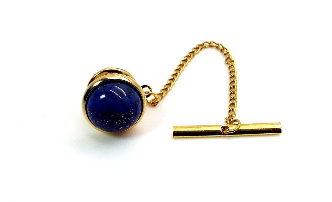 Blue Tie Tack With Chain - True Blue Tie Tac II– Lapis Lazuli Tie Tac ...