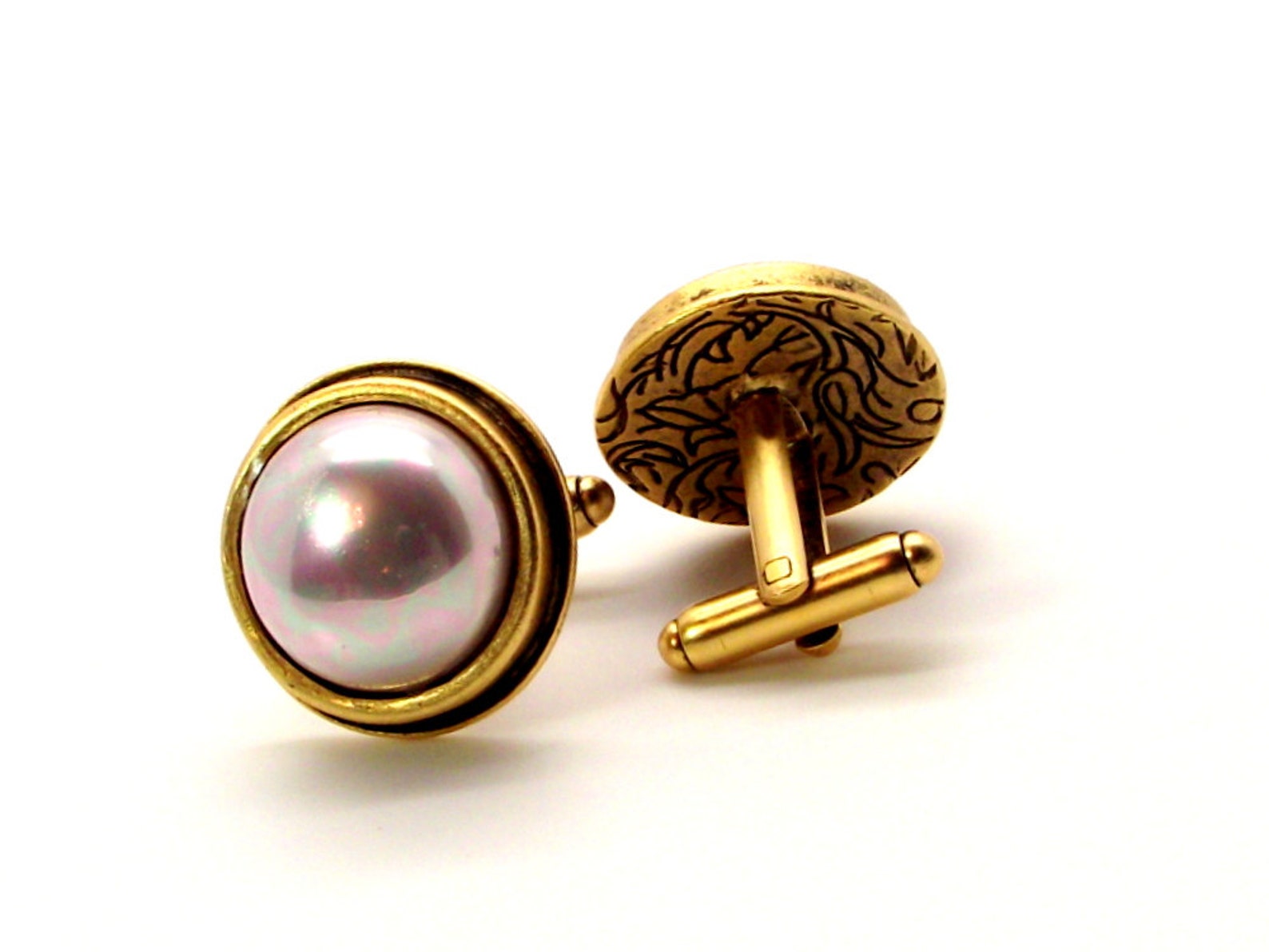 Touch of Chocolate Pearl Cufflinks Champagne Pearl Cufflinks - Etsy