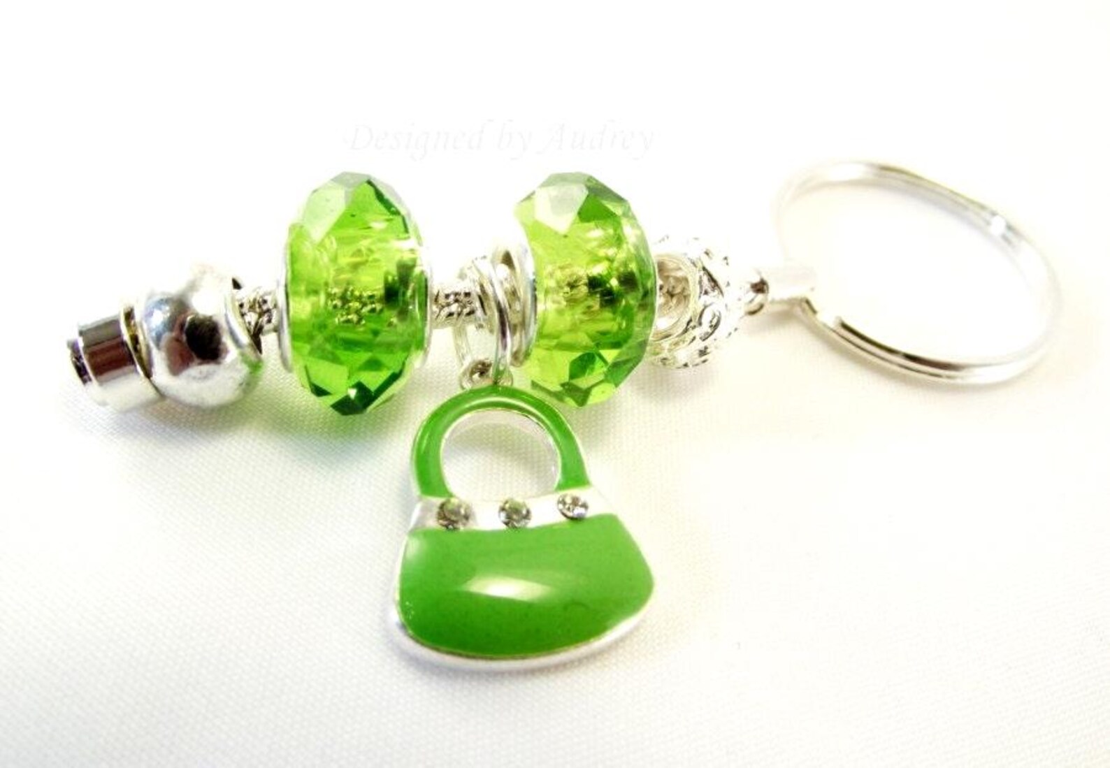 Green Key Chain - Green Crystal Key Ring With Cute Green Handbag Charm ...
