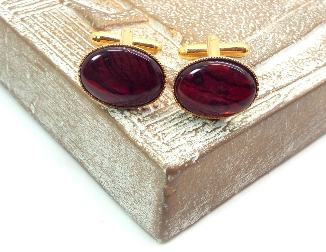 Red Cufflinks - Ruby Red Paua Shell Cufflinks - Red Oval Cufflinks ...