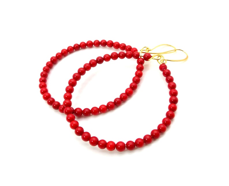 Red Earrings Red Hoop Earrings Red Sea Coral Beaded Hoops - Etsy