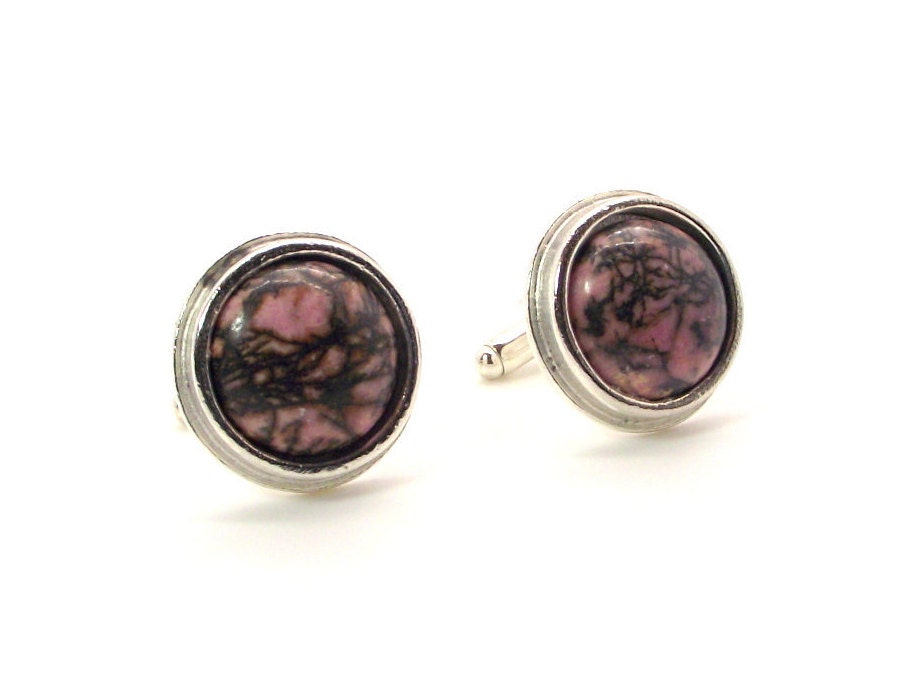 Pink Cufflinks Black Lined Rhondonite Cufflinks Pink and - Etsy