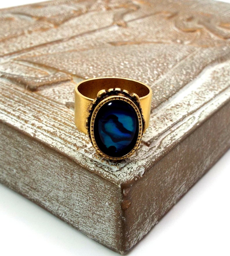 Blue Ring Blue Paua Shell Ring Deep Blue Paua Shell Oval | Etsy