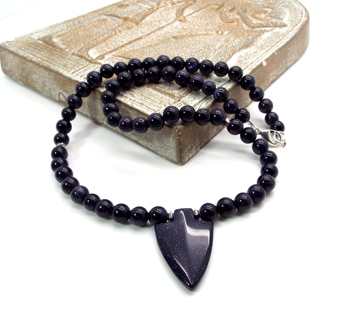 Men's Blue Necklace - Divine Night Blue Sandstone Men’s Arrow Necklace ...