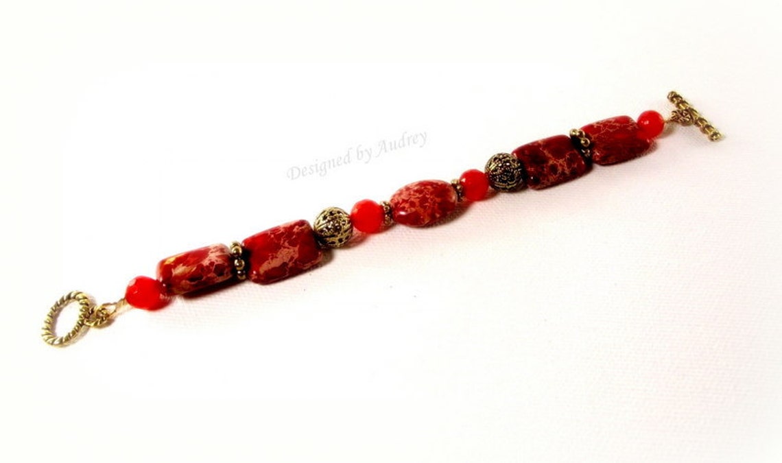 Red Bracelet Red Variscite and Jade Bracelet Orange Red | Etsy