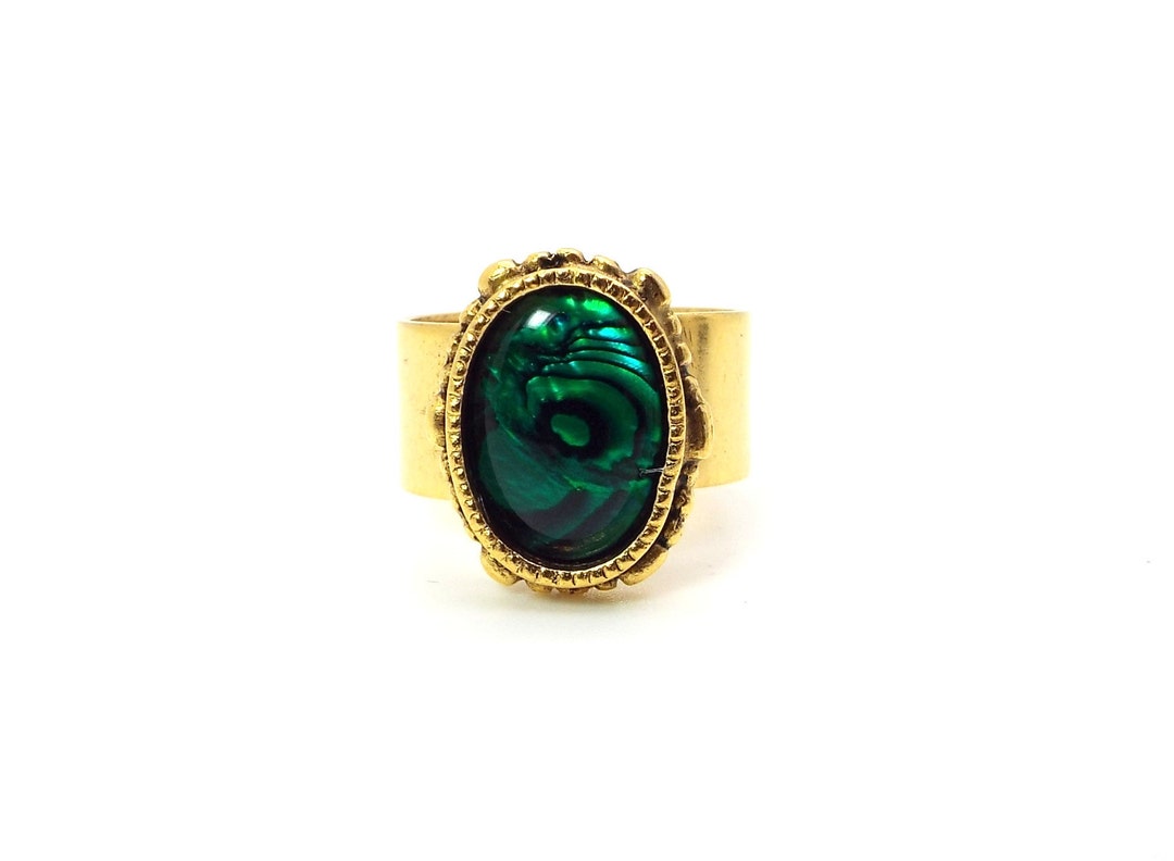 Green Ring - Emerald Green Paua Shell Oval Ring – Green Pearl Ring - Etsy