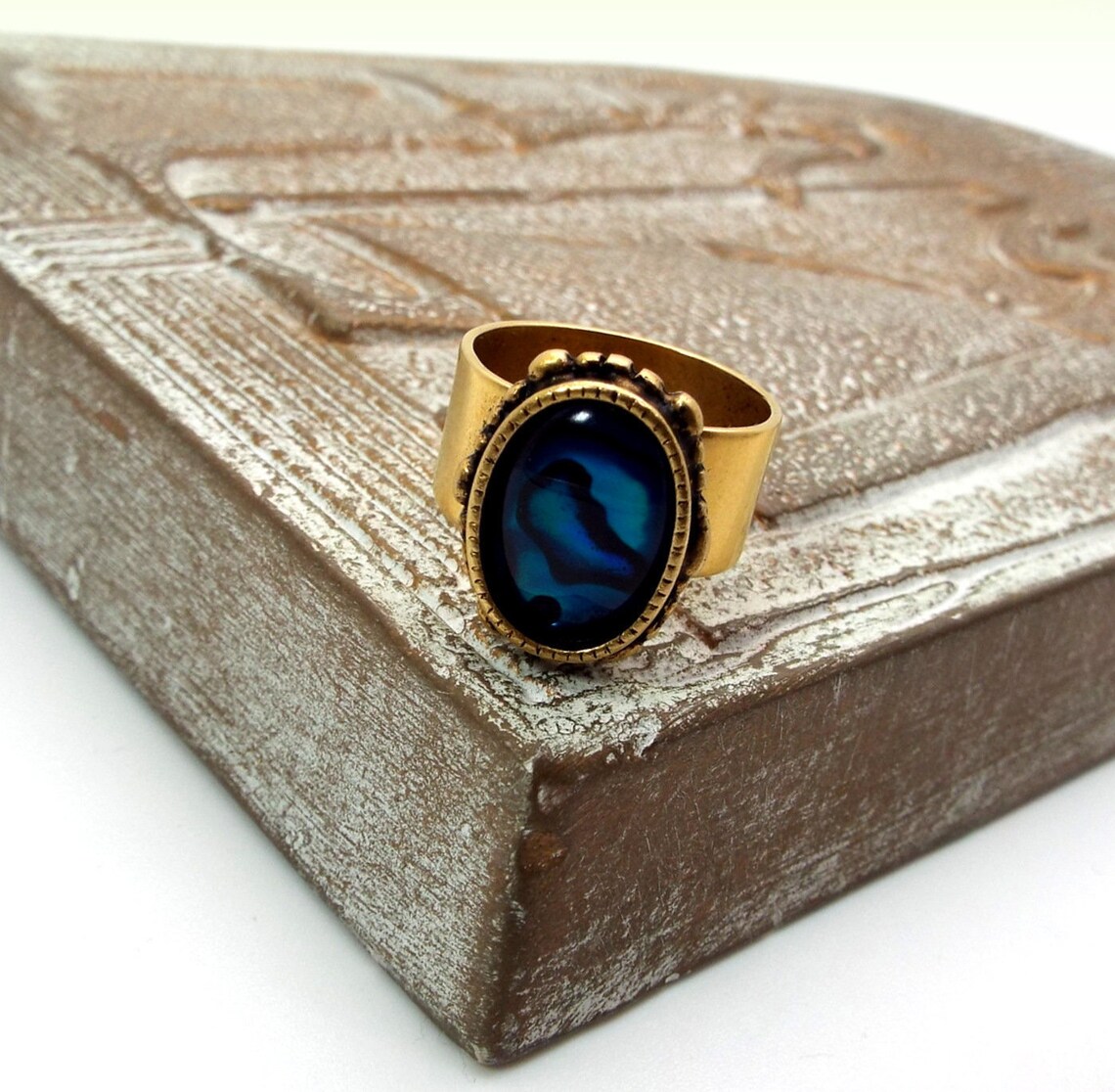 Blue Ring Blue Paua Shell Ring Deep Blue Paua Shell Oval - Etsy