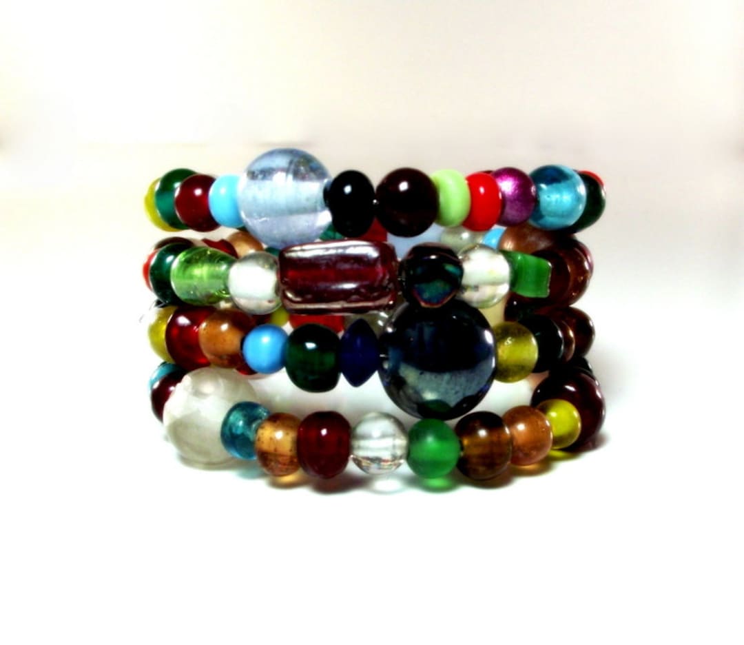 Colorful Artsy Bead Memory Wire Bracelet No 6 - Colorful Wrap Bracelet ...