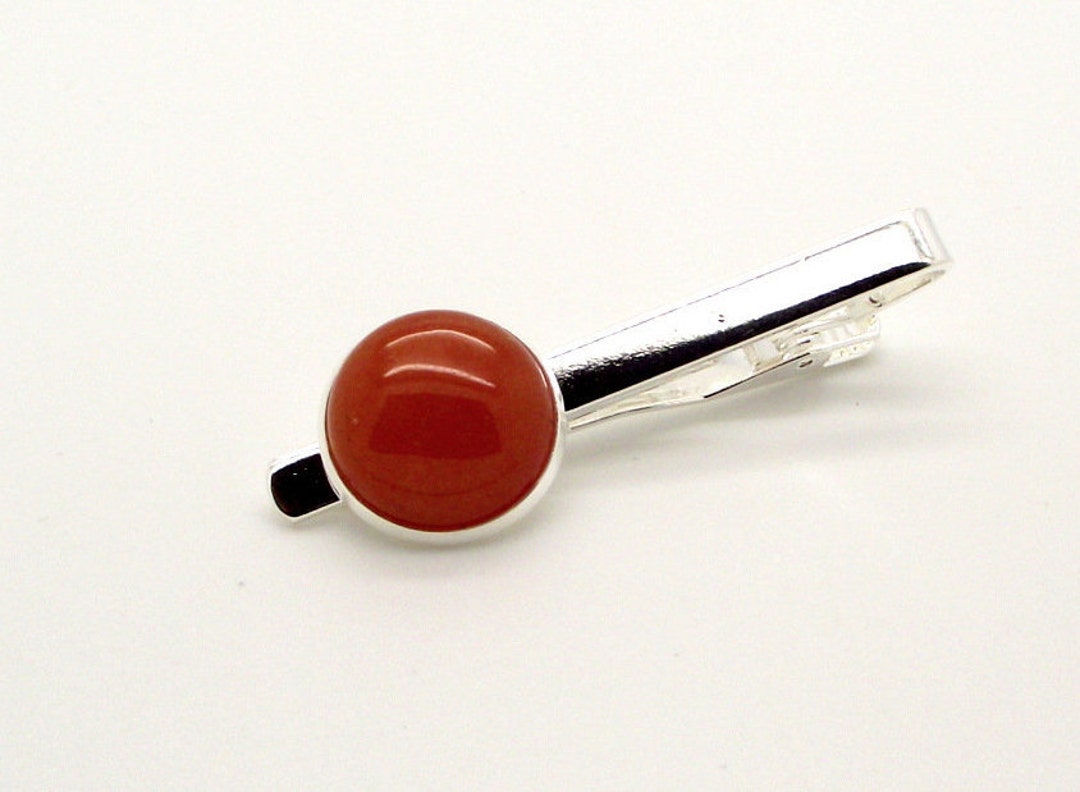 Red Tie Clip - Red Carnelian Tie Clip Accented in Silver - Red Tie Bar ...