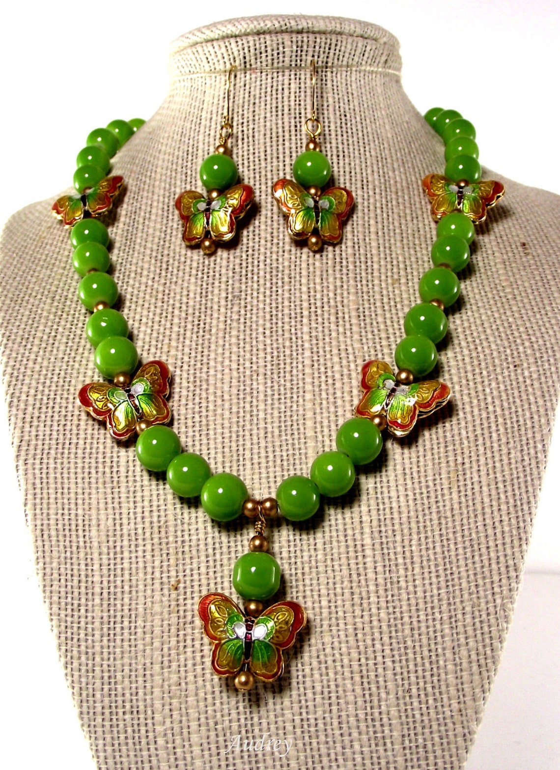 Green Necklace Set Butterfly Necklace Set Green Butterfly - Etsy