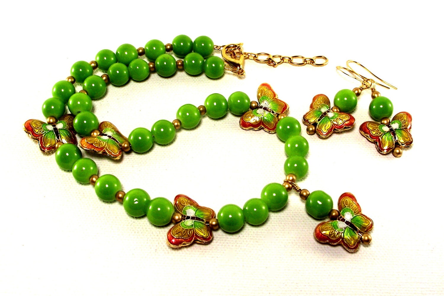 Green Necklace Set Butterfly Necklace Set Green Butterfly | Etsy