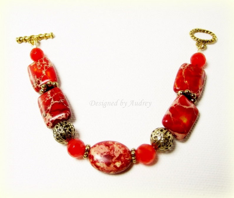 Red Bracelet Red Variscite and Jade Bracelet Orange Red - Etsy
