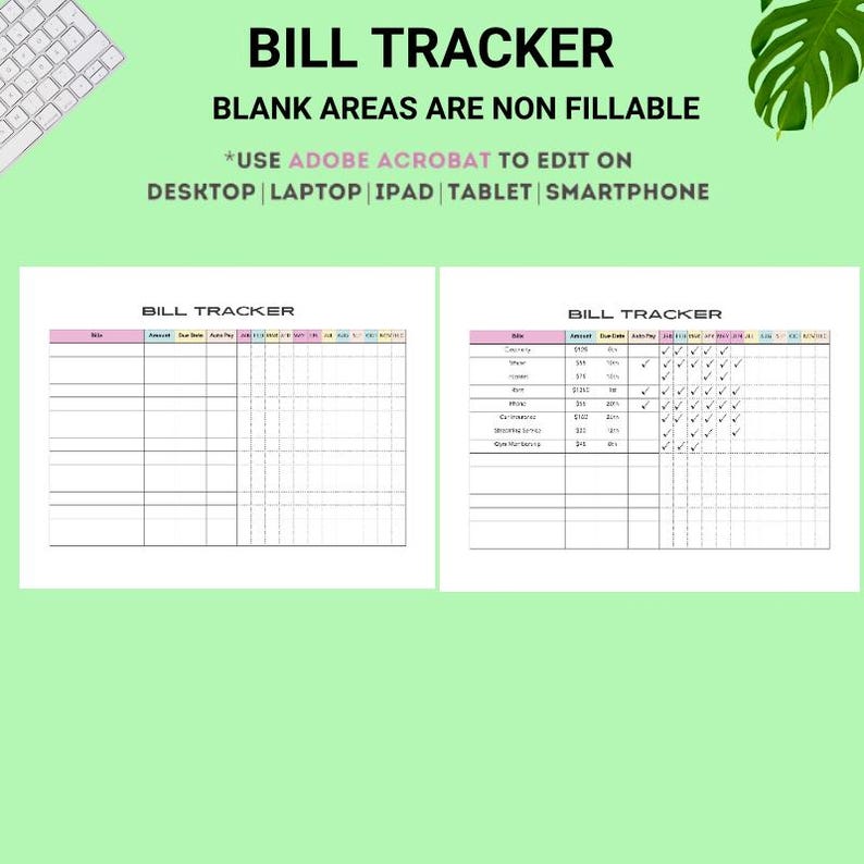 Yearly Bill Payment Tracker Printable: Expense Log (A4 A5 Letter Size ...