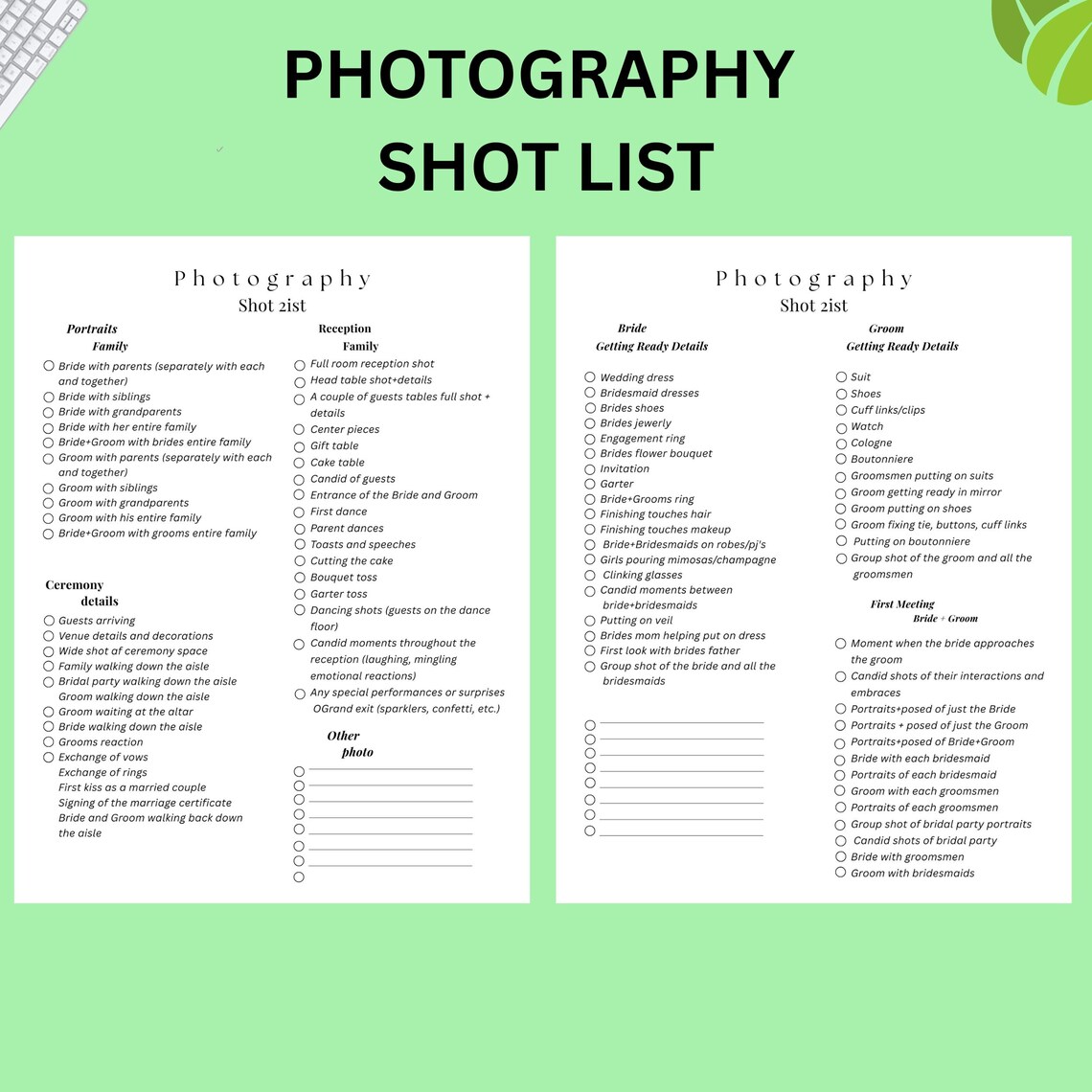 Wedding Planning Checklist: Bridal Planner, Photography Shot List ...