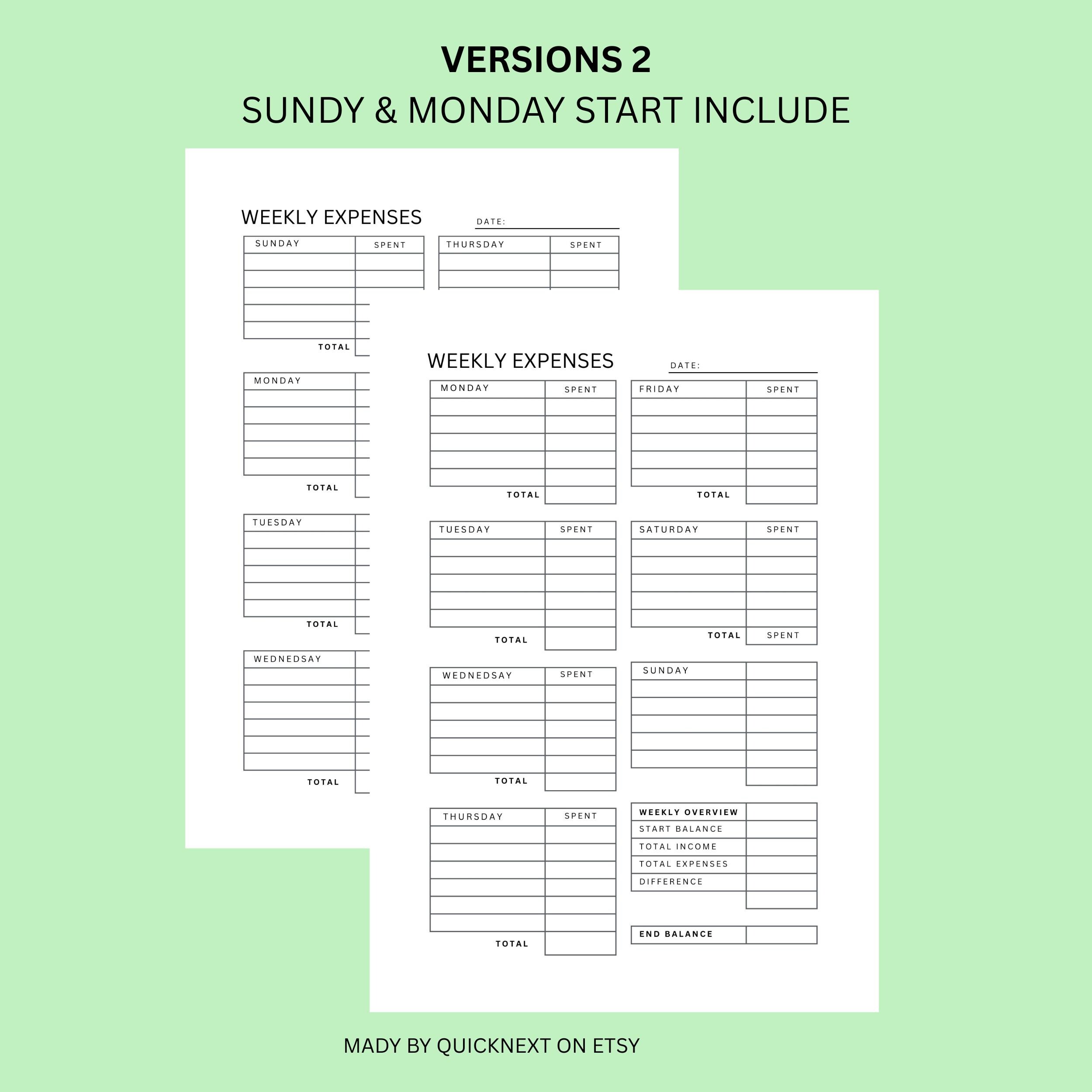 Weekly Expenses Tracker Printable PDF Budget Planner Insert A4 A5 ...