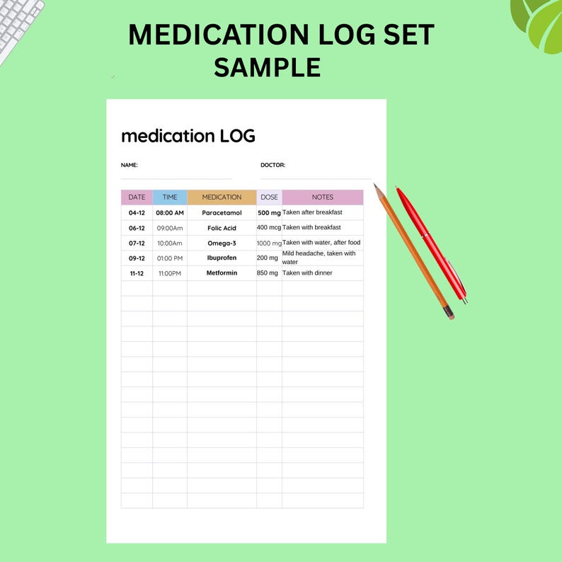 Editable Medication Log Set: Printable Supplement Tracker (A4 A5 Letter ...