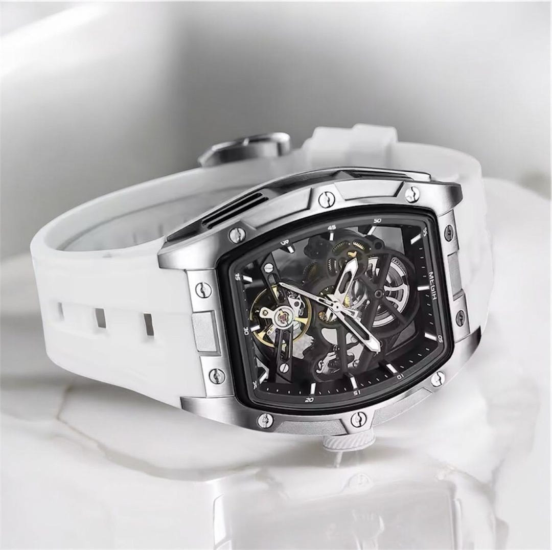 Men’s Mechanical Sport Watch – Skeleton Dial Tonneau Case – Automatic ...