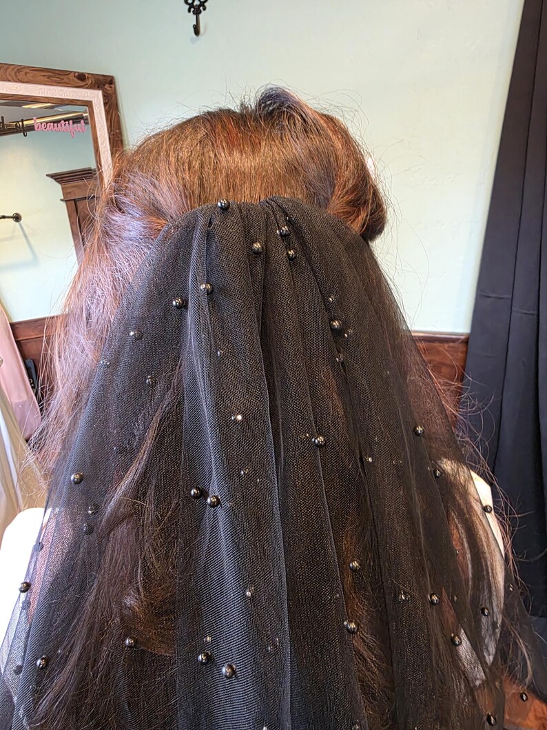 Black Pearl Beaded Wedding Veil | Wide Width Gothic Glamour - Etsy