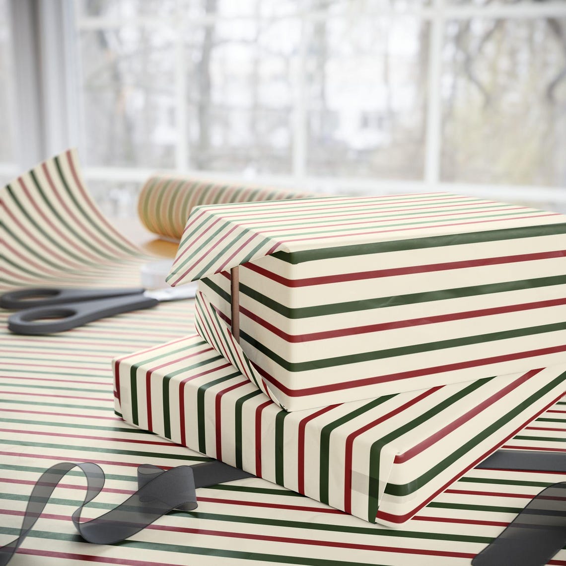Traditional Christmas Stripe Wrapping Paper | Classic Christmas Pattern ...