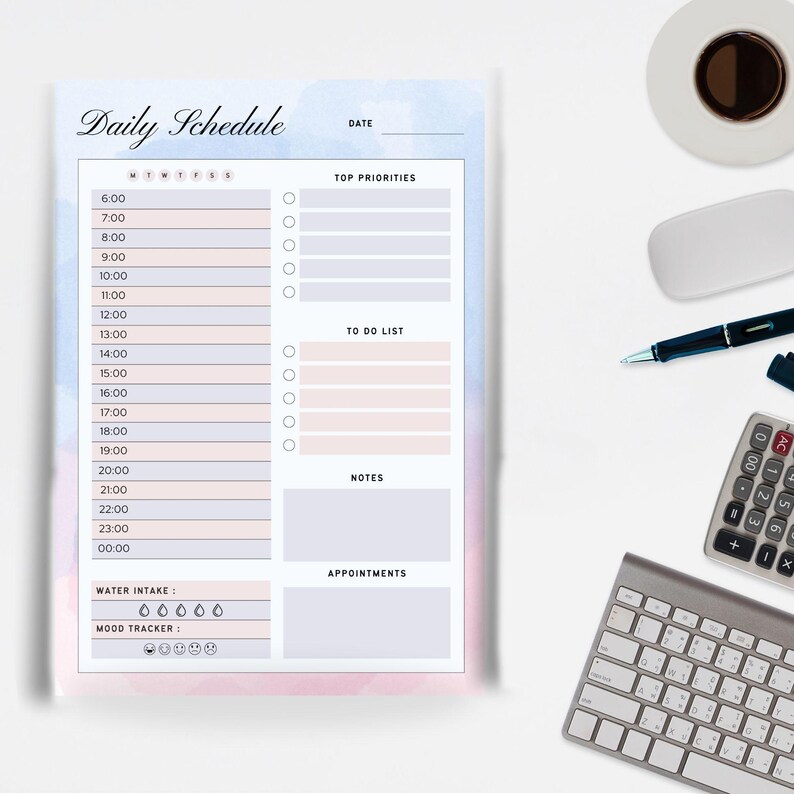 Minimalist Daily Planner Template | Printable daily Schedule + Weekly ...