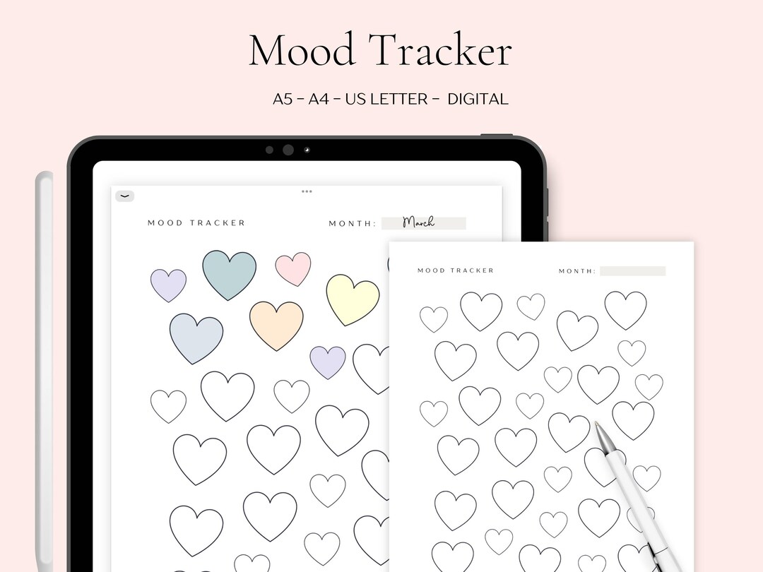Heart Mood Tracker Template Printable Digital A4 A5 US Letter Self-care ...