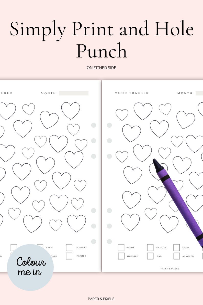 Heart Mood Tracker Template Printable Digital A4 A5 US Letter Self-care ...