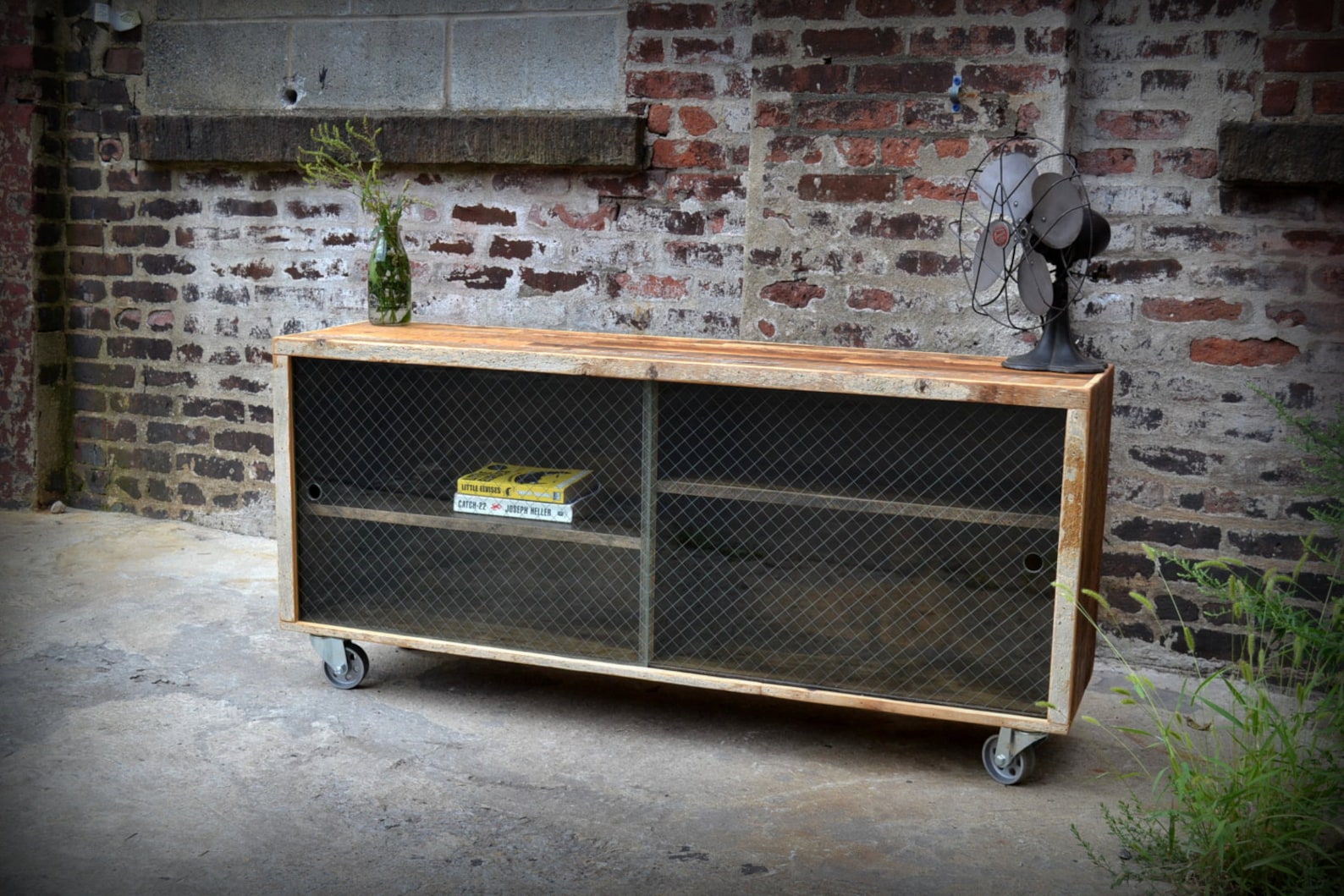 Reclaimed Wood Media Credenza With Removable Wire Glass Doors - Etsy