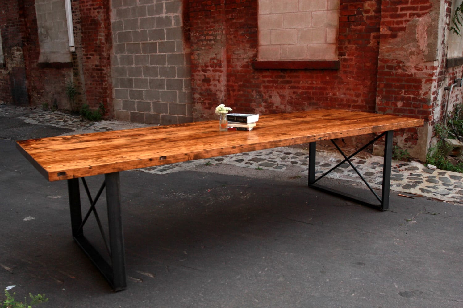 Reclaimed Wood and X-frame Dining Table - Etsy