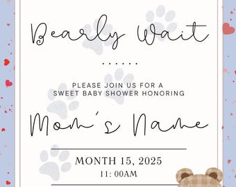 We Can Bearly Wait Baby Shower Invitation, Editable - Etsy