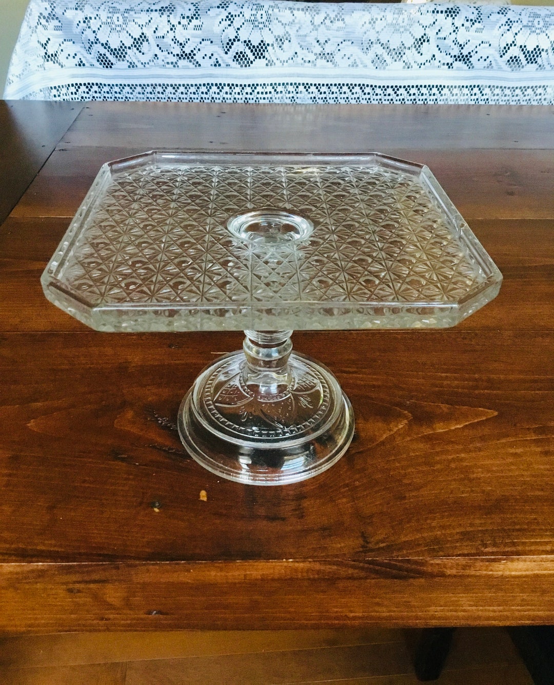 Antique Adams & Company Square Glass Pedestal Cake Stand - Etsy