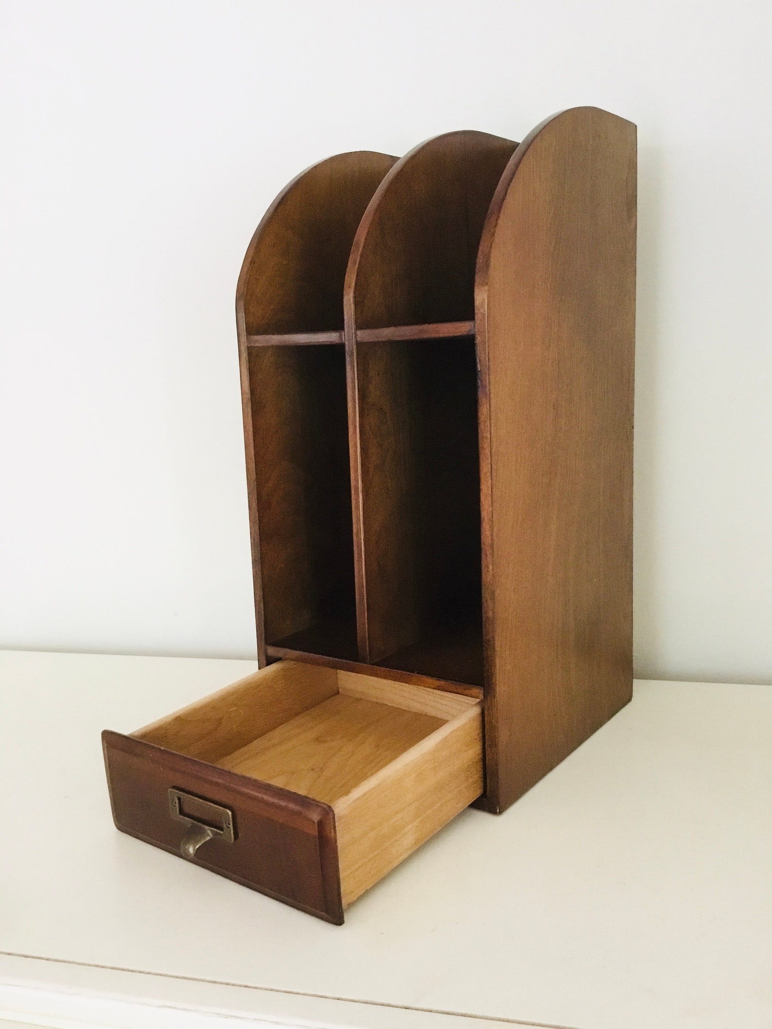 Vintage Wood Desktop File Box Cabinet With Drawer - Etsy