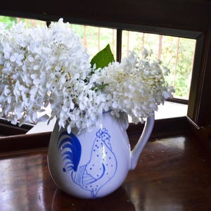 Farmhouse Rooster Earthenware Pitcher and Vase in Blue and White by ...