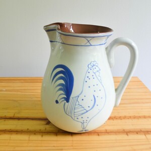 Farmhouse Rooster Earthenware Pitcher and Vase in Blue and White by ...