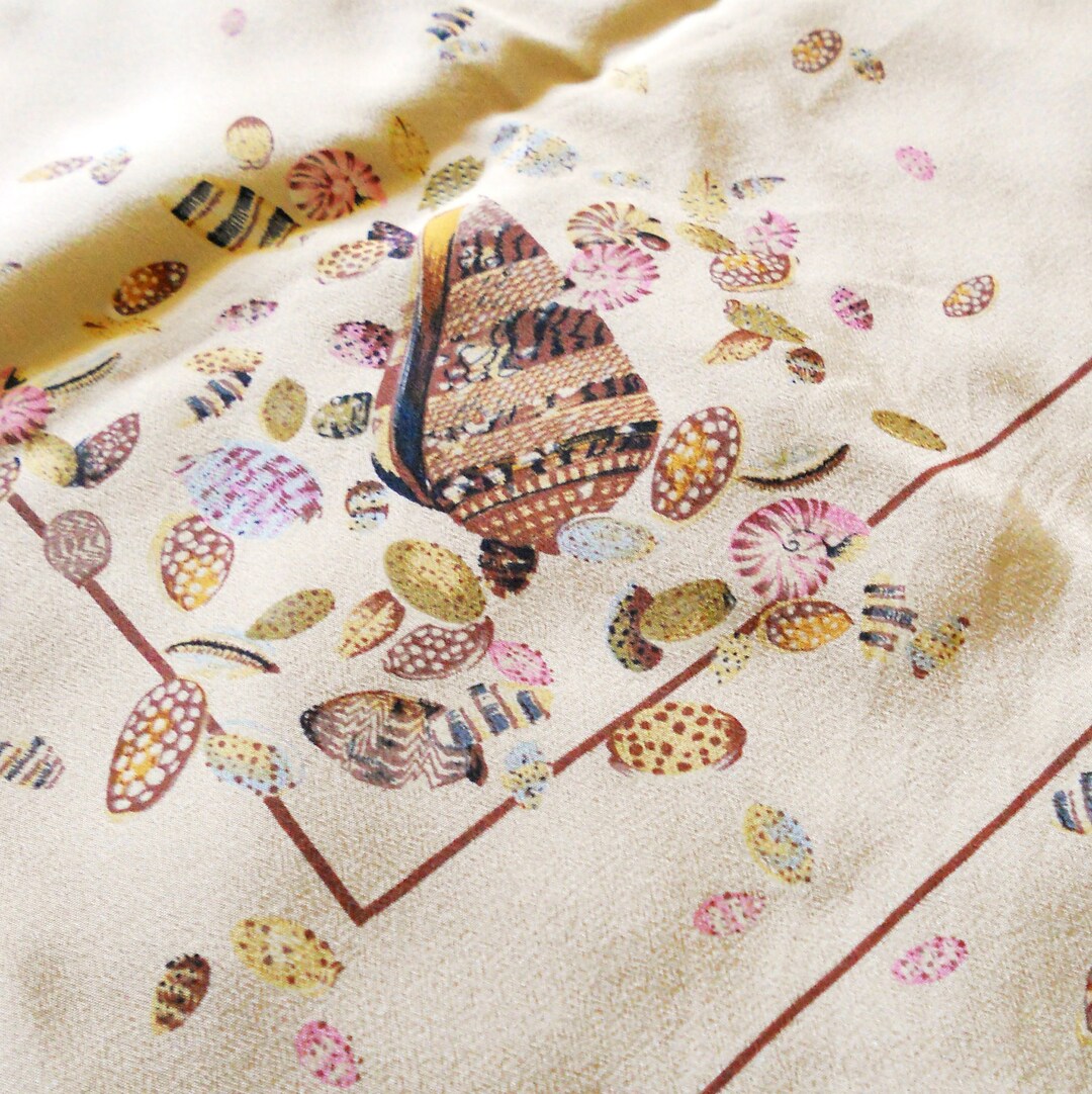 Vintage Silk Beige Tan Beach Seashell Square Neck Head Scarf - Etsy