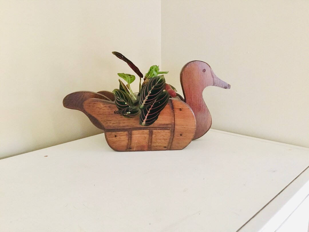 Vintage Handcraft Wooden Duck Planter - Country Chic- Farmhouse Decor ...