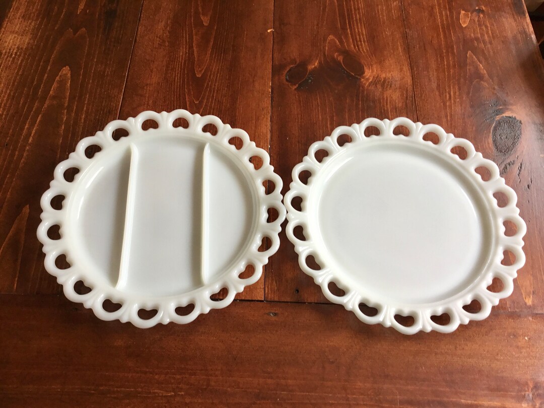Vintage Milk Glass Serving Platters: Lace Heart Edge, Set of 2 - Etsy