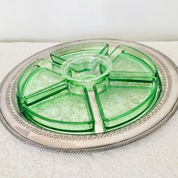 Green Depression Glass Relish Tray - Etsy