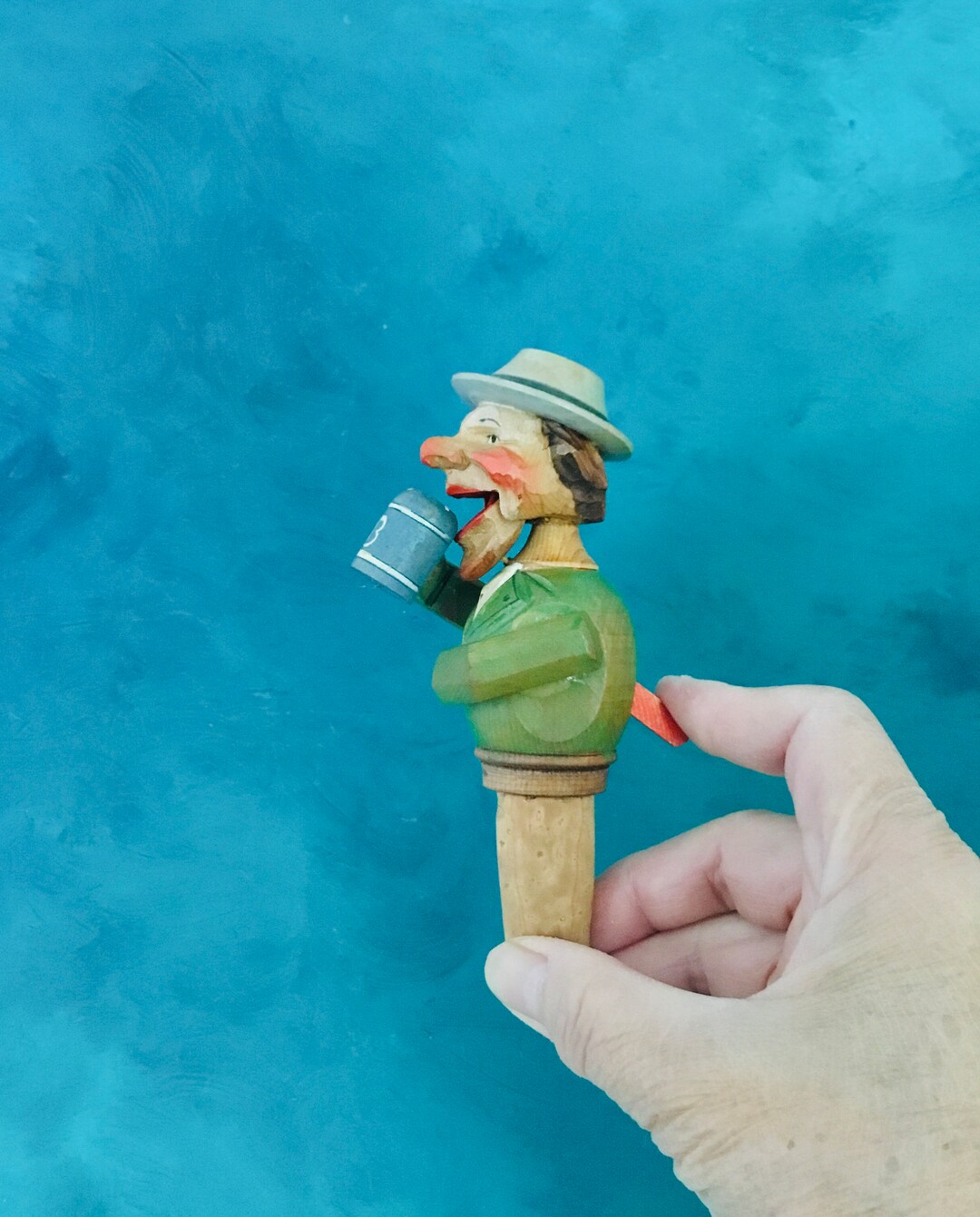 Vintage German Hand Carved Wood Puppet Cork Wine Bottle - Etsy