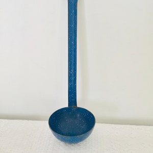 Vintage Blue & White Speckled Enamelware Soup Ladle Rustic Farmhouse ...