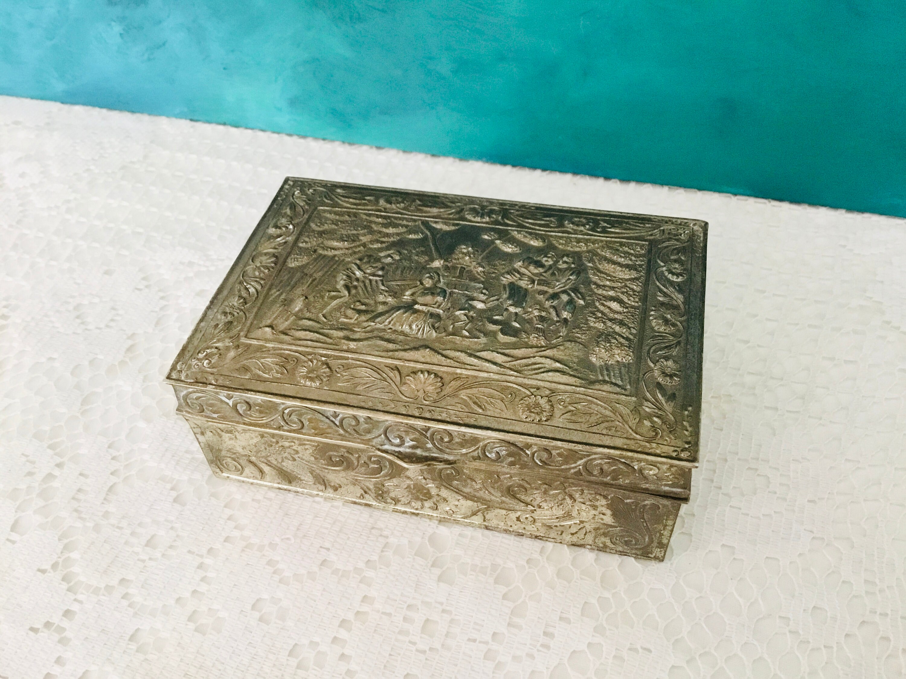 Antique Silver Metal Embossed Rectangle Hinged Jewelry Box - Etsy
