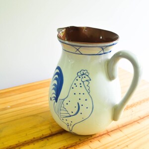Farmhouse Rooster Earthenware Pitcher and Vase in Blue and White by ...