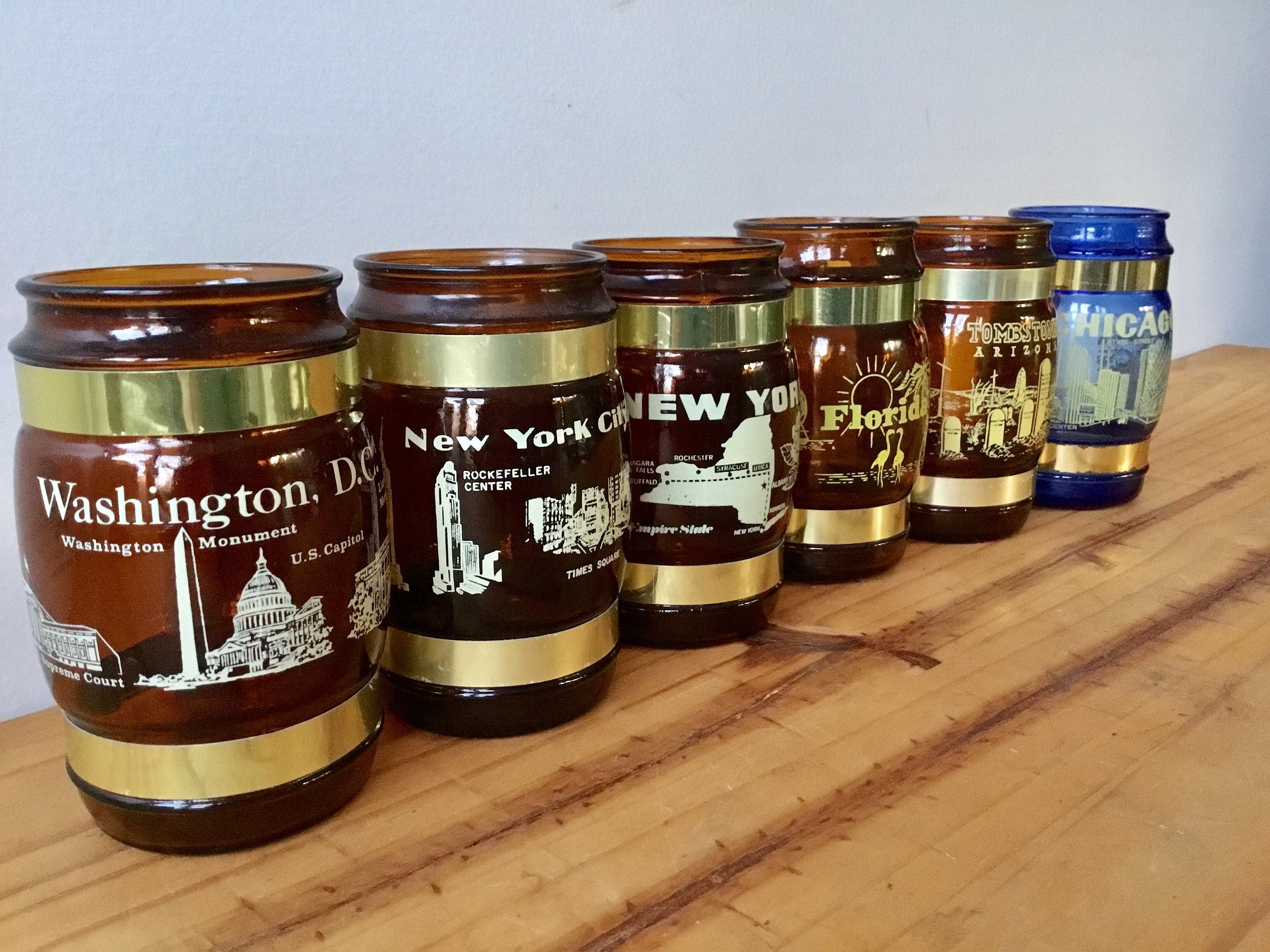 Amber Brown Glass Wood Handle Beer Barrel Mugs Set of 6 | Etsy