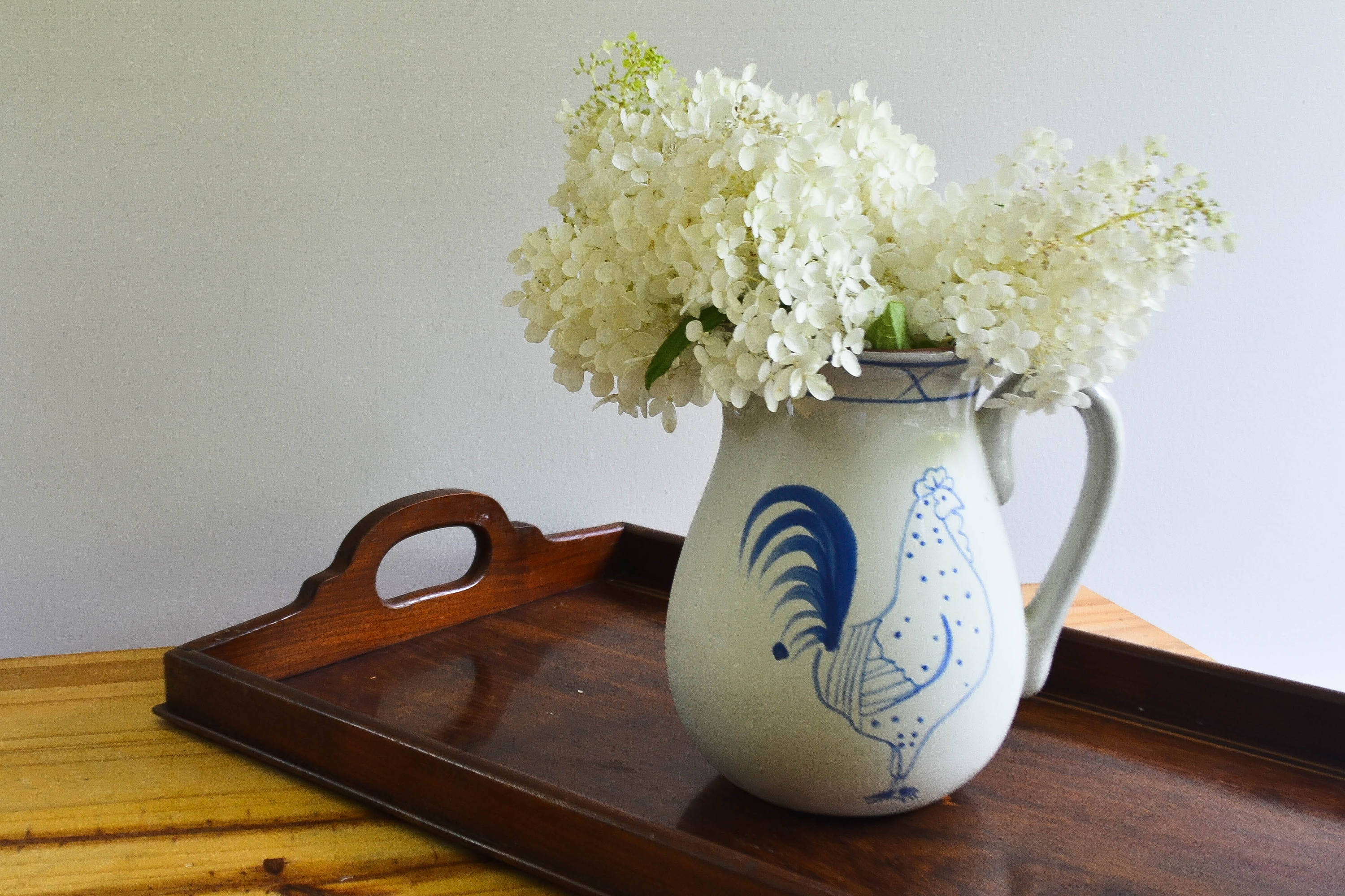 Farmhouse Rooster Earthenware Pitcher and Vase in Blue and White by ...