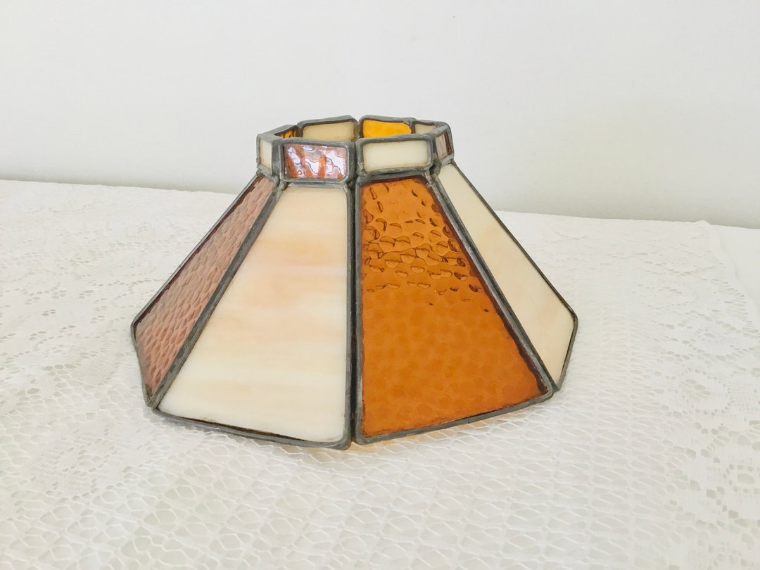 Vintage Slag Glass Stained Glass Cream Amber Lamp Shade - Etsy