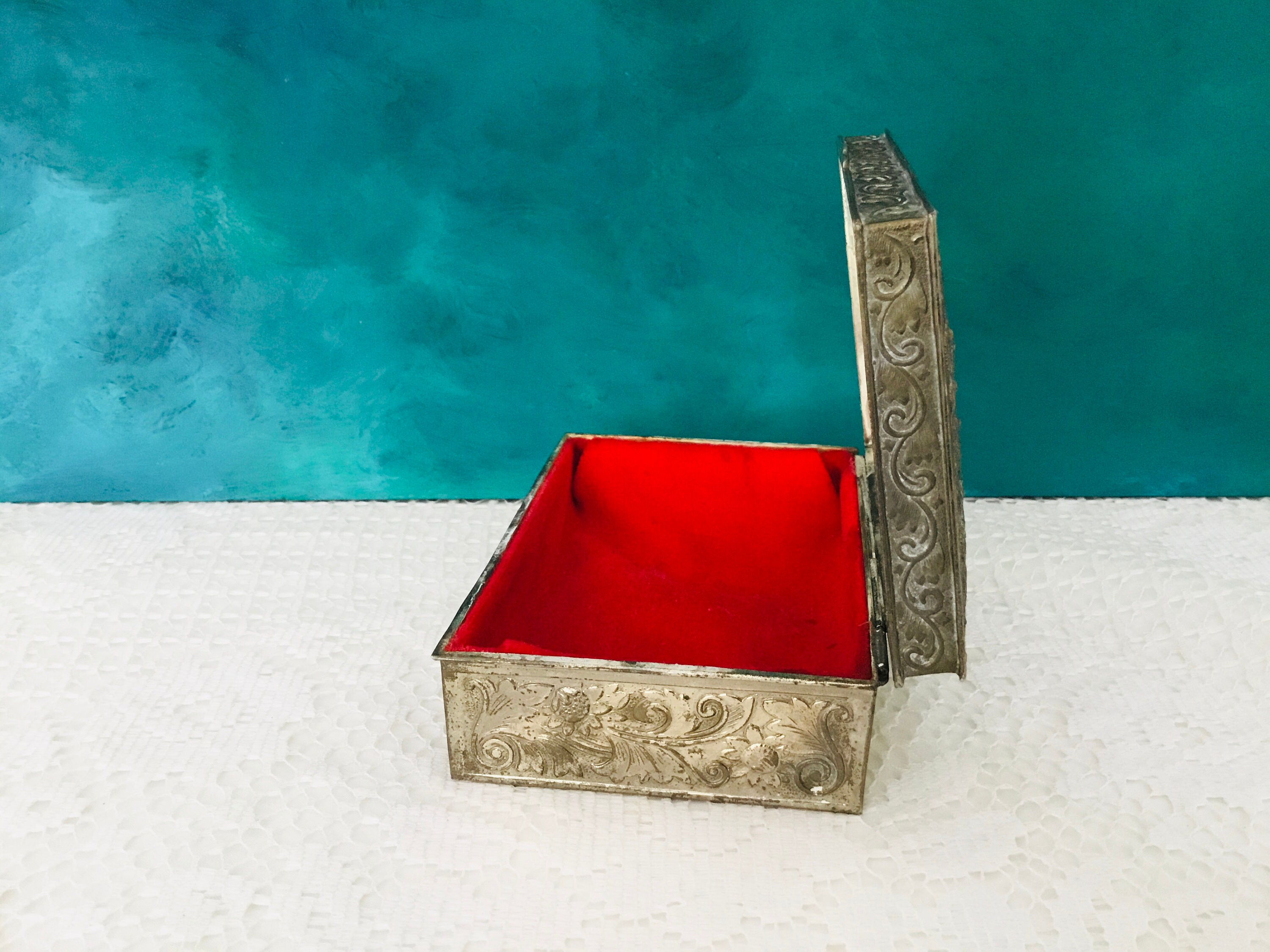 Antique Silver Metal Embossed Rectangle Hinged Jewelry Box - Etsy