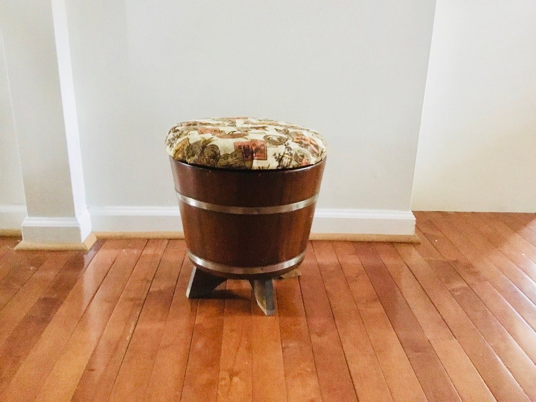 Vintage Rustic Wood Barrel Keg Stool With Storage Lid/seat Primitive ...