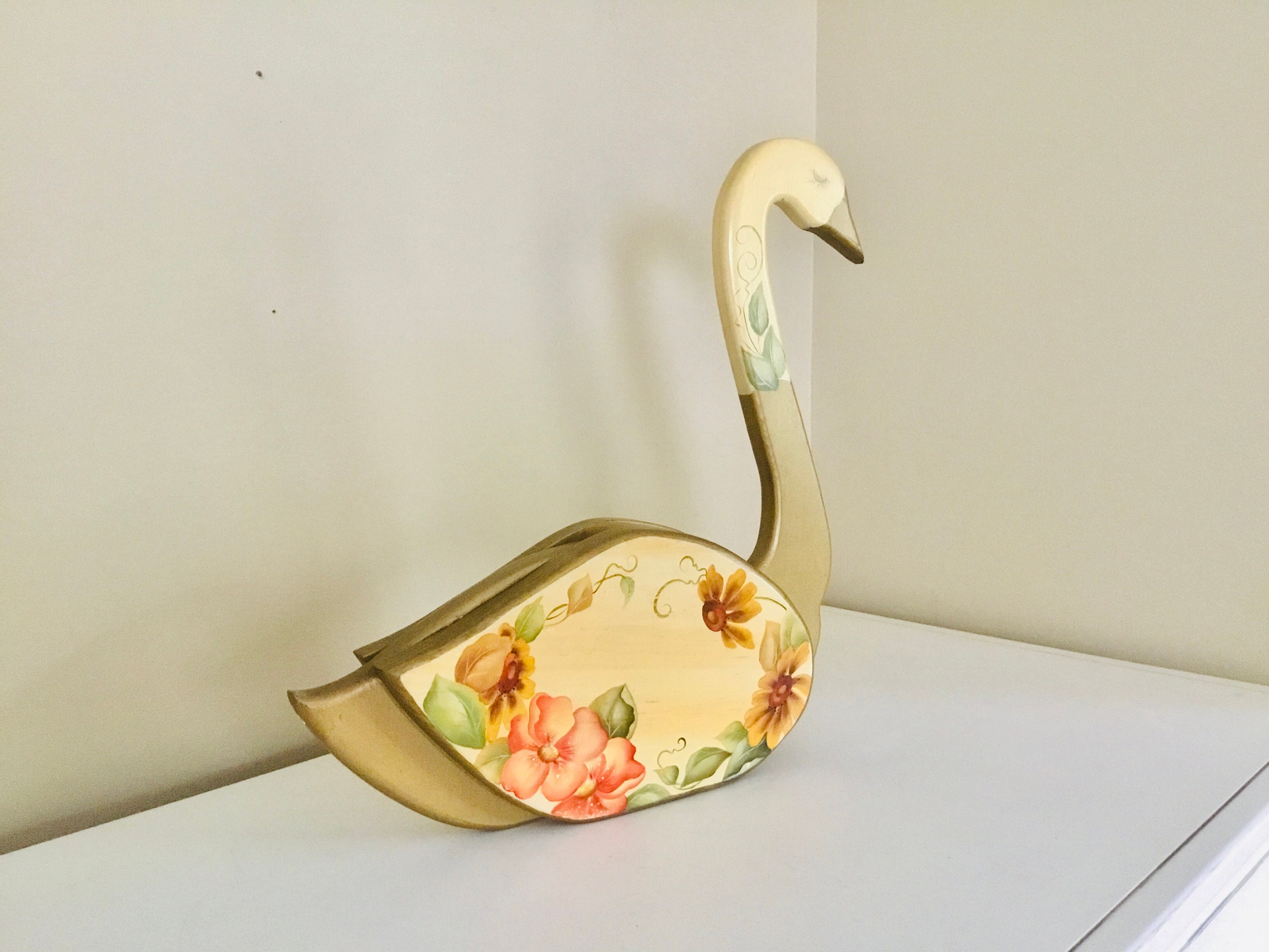 Vintage Handcrafted Wooden Swan Table Top Plaque Folk Art Country Decor ...