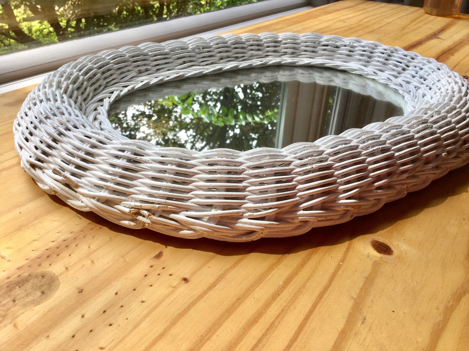 Vintage White Oval Wicker Mirror Wall Mirror Woven Framed - Etsy