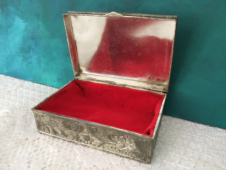 Antique Silver Metal Embossed Rectangle Hinged Jewelry Box - Etsy